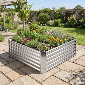 Costway Vyvýšený záhon kovový obdélníkový květináč – 124 × 124 × 44,5 cm