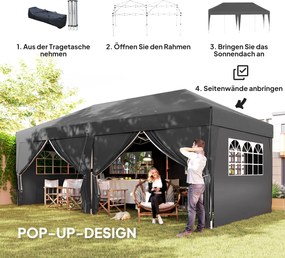 Pavilon cca 6x3m Stáj Odolný proti zimě Pop-up skládací pavilon s oknem Dveře na zip Boční díly UV ochrana