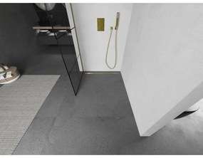 Mexen Kioto, sprchová zástěna Walk-In 90 x 200 cm, 8mm čiré sklo černý vzor, ​​zlatý matný profil, 800-090-101-55-77