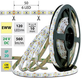 Led pásek smd2835 eww, 120led/m, 7w/m, 560lm/m, ip20, dc 24v, 10mm, délka 1m