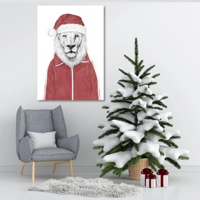 Gario Obraz na plátně Lev v červené vánoční čepici - Rykker Rozměry: 40 x 60 cm