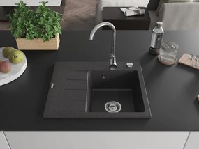 Mexen Ben, 1-komorový granitový dřez 600x500x190 mm, pravý + chromový sifon, černá skvrnitá, 6523605000-76