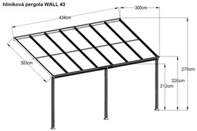 Hliníková pergola 4,35x3 m WALL 43 antracit Lanitplast Mléčně bílá (opál)