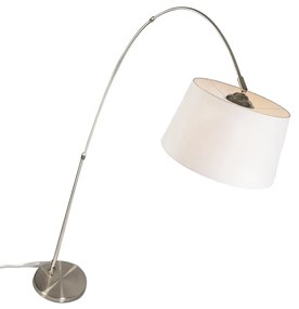 Moderní ocelová oblouková lampa s bílým látkovým stínidlem - Arc Basic