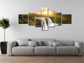 Gario Obraz s hodinami Islandská krajina - 7 dílný Rozměry: 160 x 70 cm