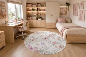 Dětský koberec protiskluzový BAMBINO 61450 krémový / růžový kruh