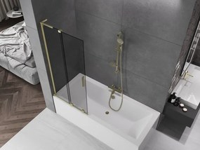 Mexen Velar L, 2-křídlová posuvná vanová zástěna 85 x 150 cm, 8mm šedé sklo, zlatá matná, 896-085-003-41-55