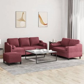 3dílná sedací souprava s polštáři vínová textil 3201864