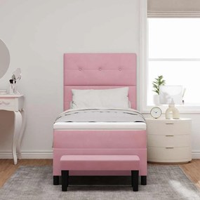 Postel s boxspringem s čelo Růžová 200 x 100 cm samet 3344497