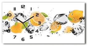 Wallmuralia Skleněné hodiny na stěnu tiché Citron a voda 60x30 cm