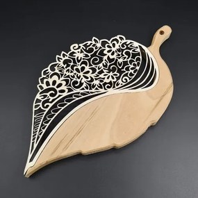 AMADEA Dřevěný list s krajkou z topolové překližky, masivní dřevo, 30x17,5x2 cm