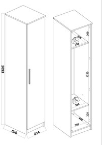 Jednodveřová šatní skříň Colin - dub kestína/šedá