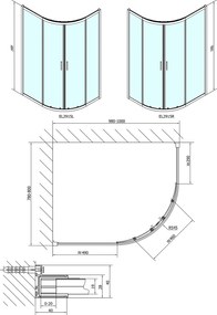 Polysan Polysan, EASY LINE čtvrtkruhová sprchová zástěna 1000x800mm, L/R, čiré sklo, EL2915