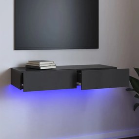 vidaXL TV skříňka s LED osvětlením šedá vysoký lesk 90 x 35 x 15,5 cm