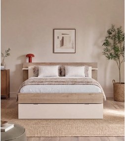 Dvoulůžková postel v dekoru dubu s úložným prostorem bez roštu v bílo-přírodní barvě 160x200 cm Albo – Marckeric