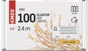 Vánoční osvětlení EMOS D3FW01 100LED nano řetěz stříbrná 2,4m teplá bílá s časovačem