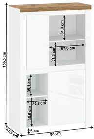 Kondela Regál 2D, bílý lesk/dub wotan, VILGO