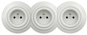 Kliklap - Trojitá retro zásuvka domovní s rámečkem 230V bílá KA0009+2xKA0008+3xKA0006