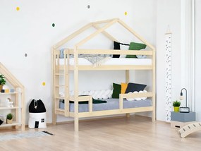 Benlemi Dřevěná patrová postel KILI ve tvaru domečku Zvolte barvu: Bílá, Zvolte šuplík: Přistýlka 90x180 cm (s roštem), Zvolte výšku: 227 cm