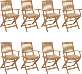 vidaXL Skládací zahradní židle s poduškami 8 ks masivní akácie [3074985] Barva: Černá