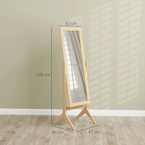 HOMCOM Volně stojící zrcadlo velké zrcadlo s nastavitelným sklonem pro šatnu, ložnici 47 x 46 x 148 cm Dub