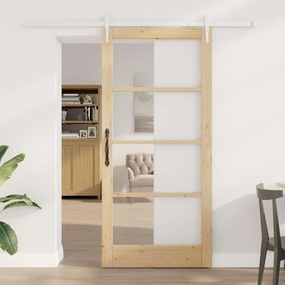 Posuvné dveře 93 x 202 cm Masivní borové dřevo a sklo Přírodní 3332427