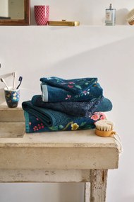 Pip Studio ručníky z bavlněného froté Les Fleurs, tmavě modré (Luxusní ručníky z bavlněného froté v designu Les Fleurs v tmavě modré barvě)