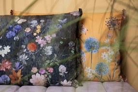 Zelený vintage barevný polštář s květy a motýly  - 60*40 cm