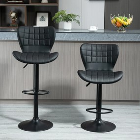 HOMCOM barová židle sada 2 ks retro design výškově nastavitelná 360° otočná černá kůže pro domácí kancelář stabilní 47 x 51,5 x 89-109 cm