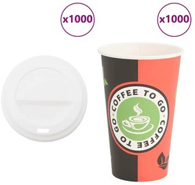 Papírové kelímky na kávu s víčky 1000 pcs 16oz 400ml 3325214