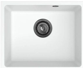 Sink Quality Crypton 55, kuchyňský granitový dřez 460x375x205 mm + černý sifon, bílá, SKQ-CRY.W.1KBO.55.XB