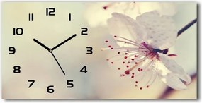 Moderní nástěnné hodiny ze skla s grafikou Višňový Květ 60x30
