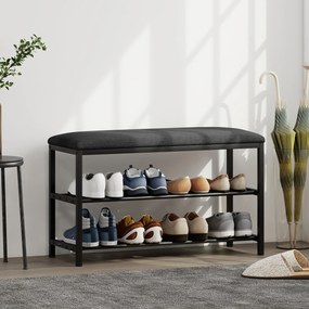 HOMCOM Lavice na boty s sedákem, sedací lavice s úložným prostorem, botník se 2 otevřenými přihrádkami, lavice 81 x 31 x 50 cm, černá