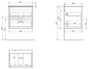 Aqualine Aqulaine Paneda Strip koupelnová skříňka pod umyvadlo 59,5 x 55 x 45,2 cm dub emporio PN360