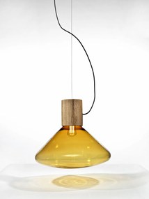 Závěsné svítidlo Brokis Muffins Wood PC851 Barva skla: Amber - transparentní sklo, Barva el. vedení: Textilní kabel -  žlutý, Dřevo: americký ořech - voskovaný (CCS757)