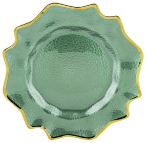 Zelený skleněný talíř se zlatým okrajem 143069