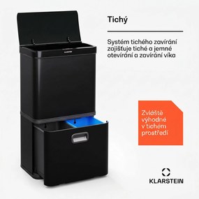 Klarstein Bezdotykový senzorový odpadkový koš 56 l nerez Soft-Close 3 nádoby LED displej časovač