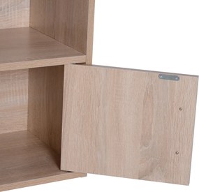 HOMCOM Dřevěná Knihovna, Víceúčelový Skříň s 3 Policemi, 4 Přihrádkami a 2 Dveřmi, 61,5x29,5x80cm