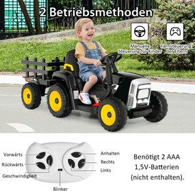 Costway 12 V dětský traktor s odnímatelným přívěsem a dálkovým ovládáním