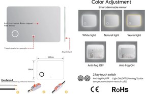Erga Myra, LED zrcadlo 120x80 cm s kosmetickým zrcadlem 3x zvětšení, 4598 lm, 3 barvy světla, zadní osvětlení, ERG-V01-MYRA-1280-00
