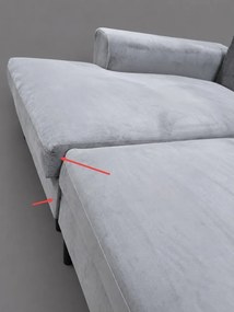 Světle modrá sametová rozkládací/s úložným prostorem rohová pohovka (levý roh/s lenoškou) Kyoto - II. jakost – Cosmopolitan Design