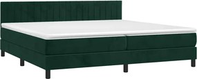Box spring postel s matrací a LED tmavě zelená 200x200 cm samet 3134546