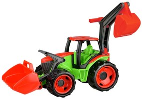 Traktor se lžící a bagrem plast zeleno-červený 65cm v krabici od 3 let