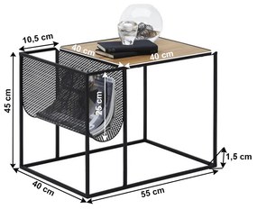 Příruční stolek, kov / MDF, černá / dub, FLYN