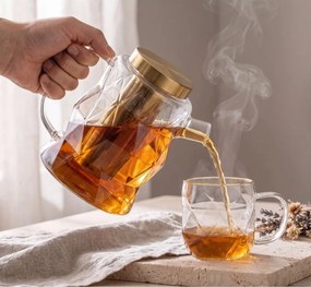 Skleněná konvice na čaj se sítkem ve zlaté barvě 1,3 l Geo – Vialli Design
