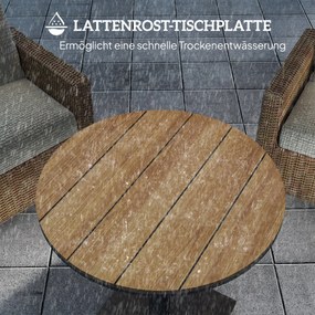 Zahradní stůl Ø70 cm, odolný proti povětrnostním vlivům Kulatý balkonový stůl s lamelovou konstrukcí, ocel Ø70 x 74H cm Přírodní dřevo