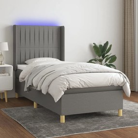 vidaXL Box spring postel s matrací a LED 100x200 cm textil [3139014] Barva: Tmavě šedá