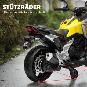 AIYAPLAY Elektrická dětská motorka, Honda, 3 km/h, hudba a světlo, 3-6 let, do 30 kg, žlutá