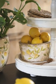 Béžový keramický obal na květináč s citróny Lemonio M - Ø16*9 cm