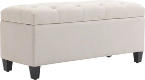 HOMCOM Čalouněná lavice se storage pro předsíň, ložnici a obývací pokoj, polyester v lněném vzhledu, gumové dřevo, krémově bílá, 100 x 40 x 44 cm | Ao